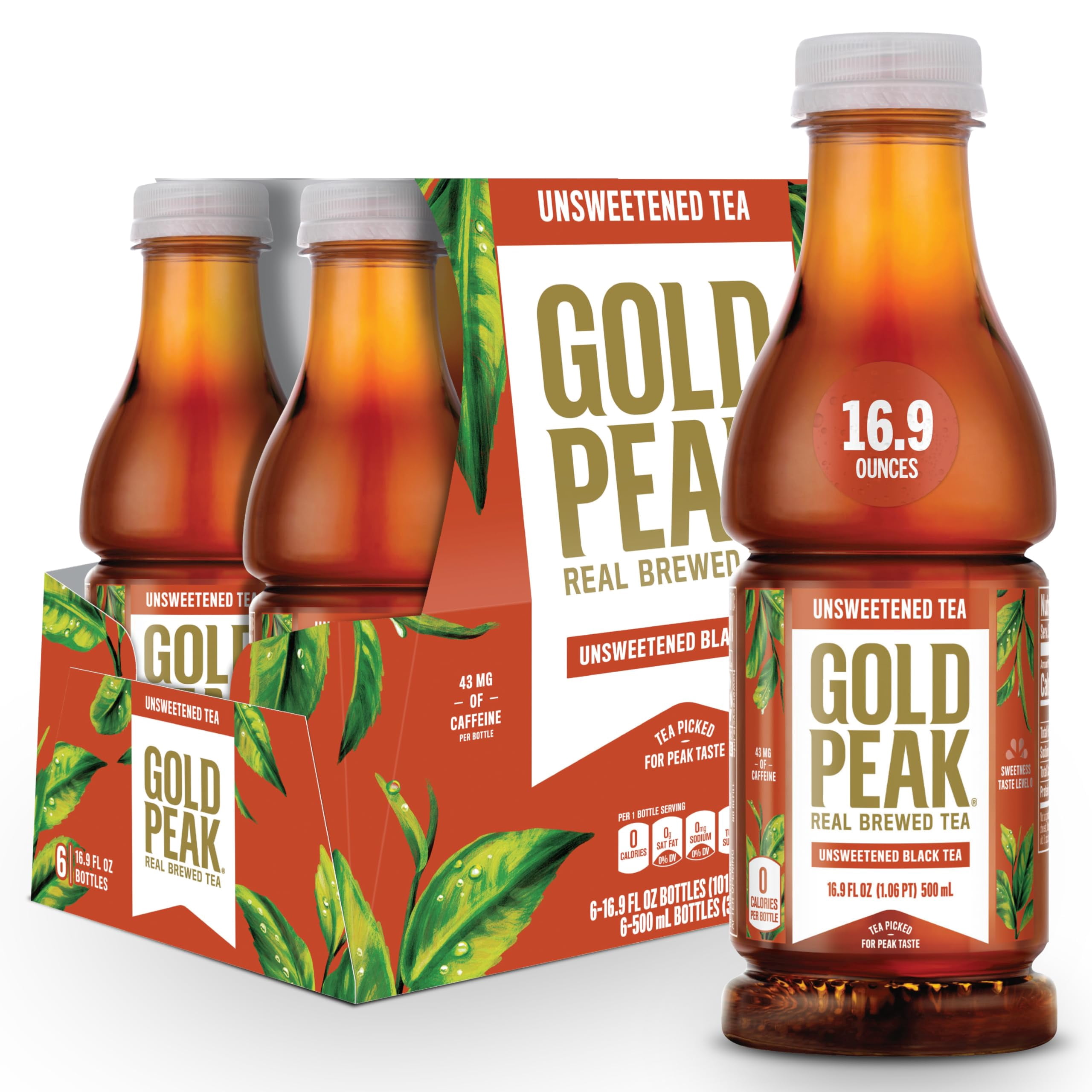 Gold Peak Unsweetened Real Brewed Tea, 16.9 fl oz Bottles, 2 Pack of 6 ...