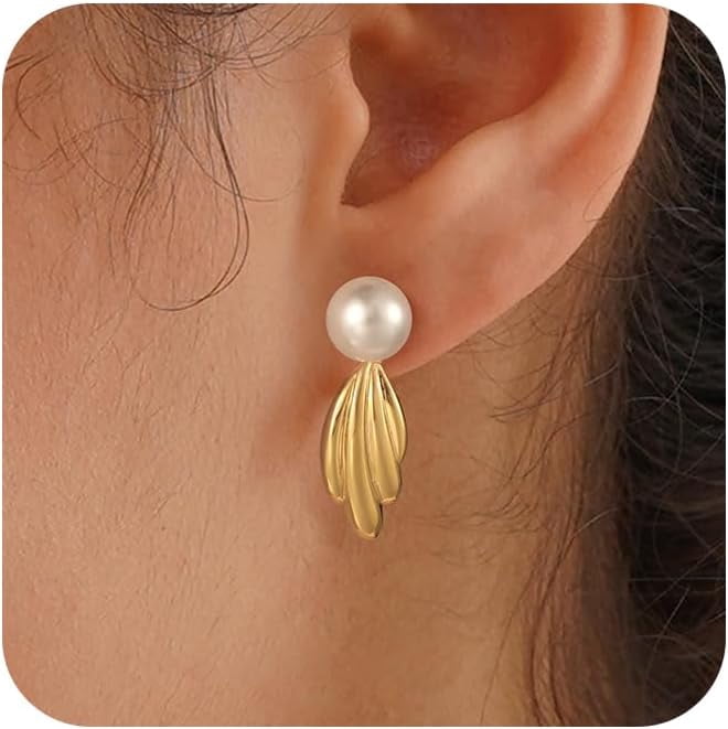 Gold Pearl Pro Drop Earrings for Women Dainty Prom Wedding 14K Gold ...