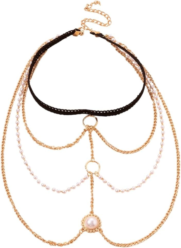 Gold Pearl Rhinestone Thigh Chain Multi Layer Alloy Beads Tassel Boho ...