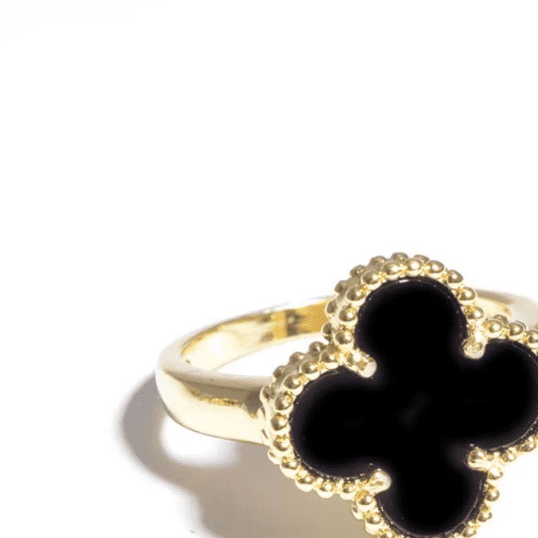 Gold / Pearl White / Black Clover Ring - Walmart.com