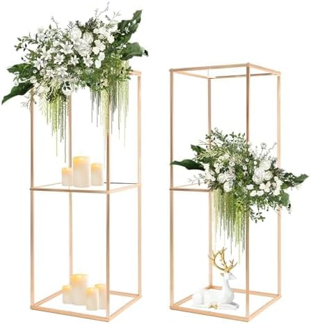 Gold Pedestal Stands for Display with Acrylic Panel, 2Pcs 2-layer ...