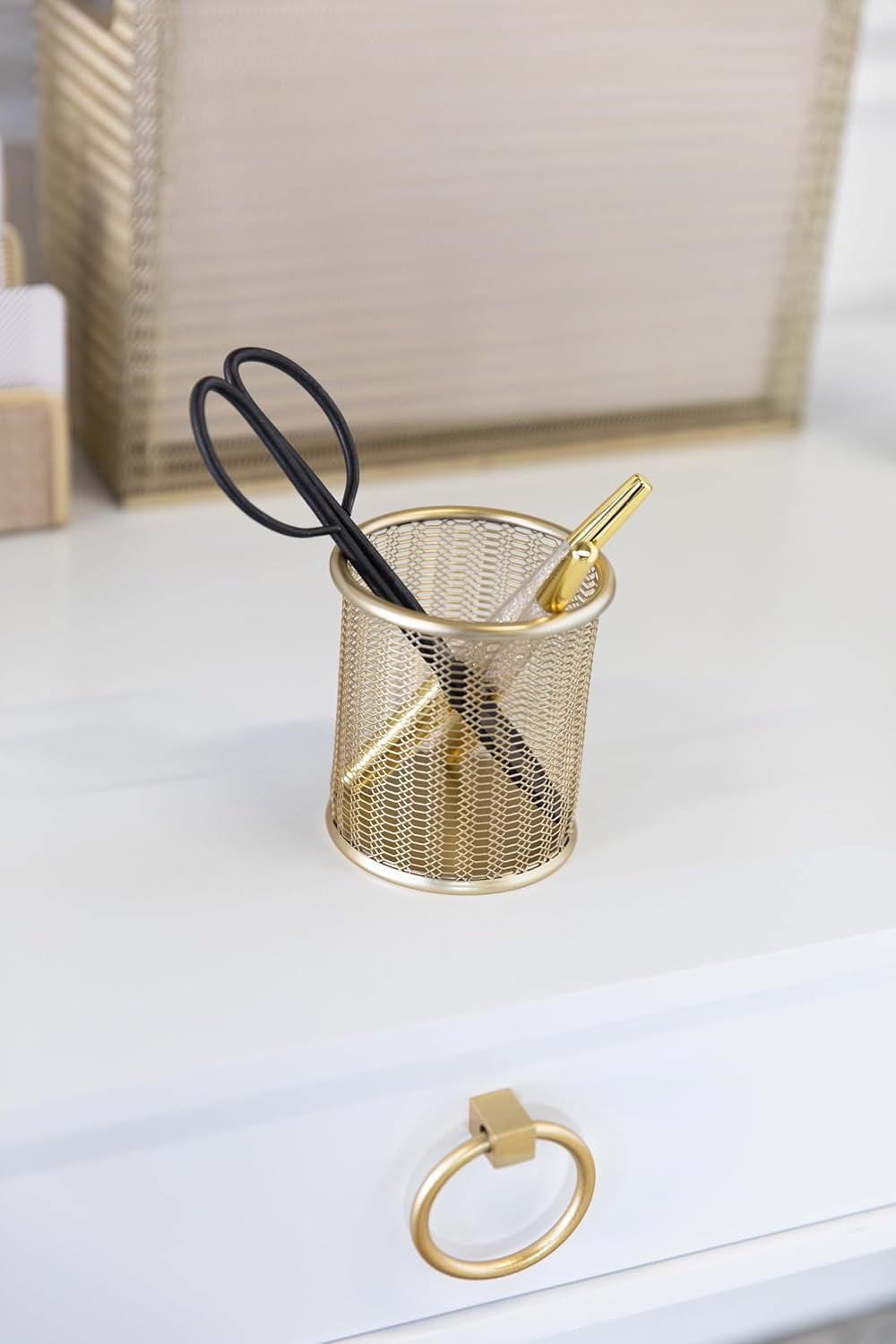 Gold Pen Holder for Desk - Gold Pen & Pencil Cup - Brush Holder with ...