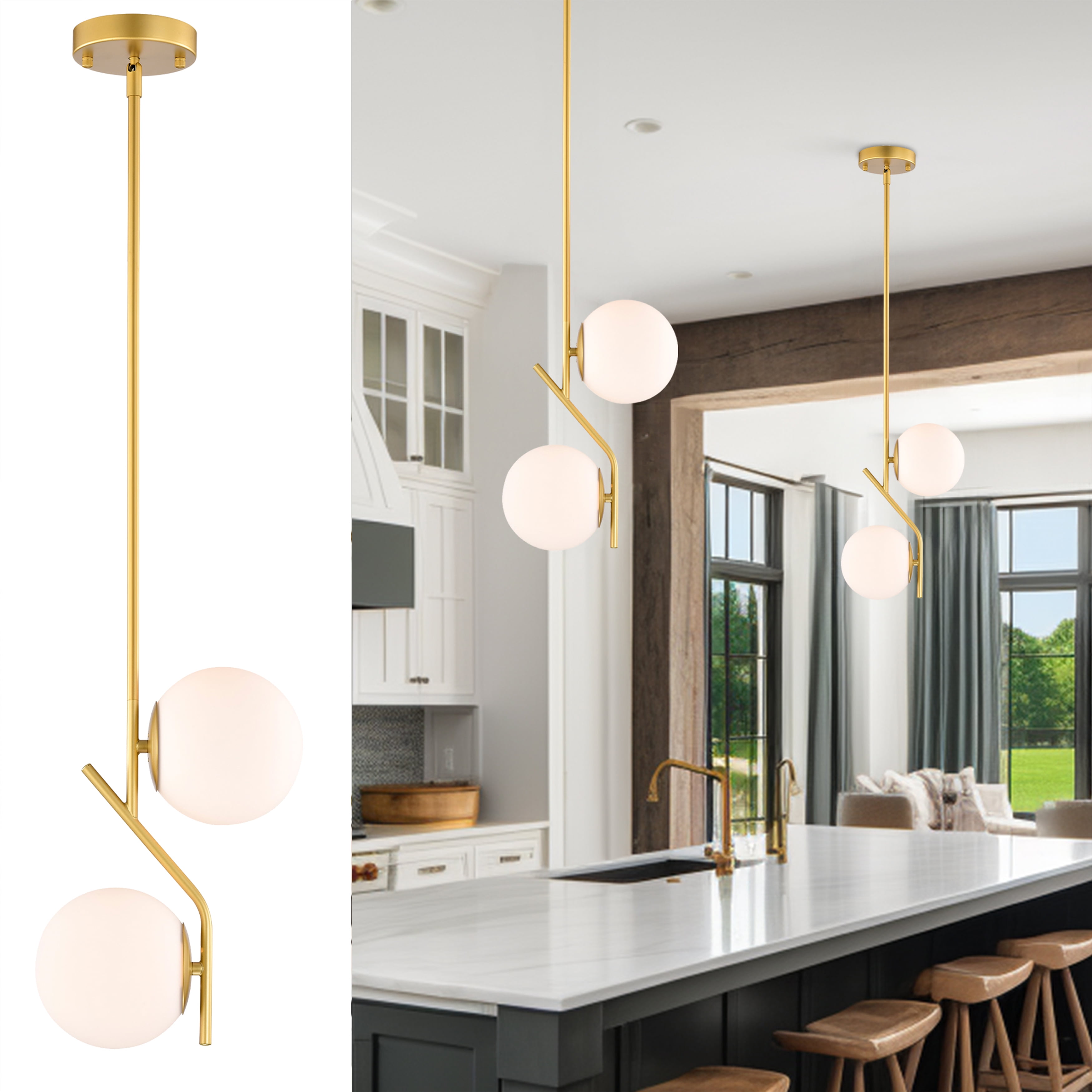 Gold Pendant Light Fixtures 2-Light Mid Century Modern Gold Chandelier ...