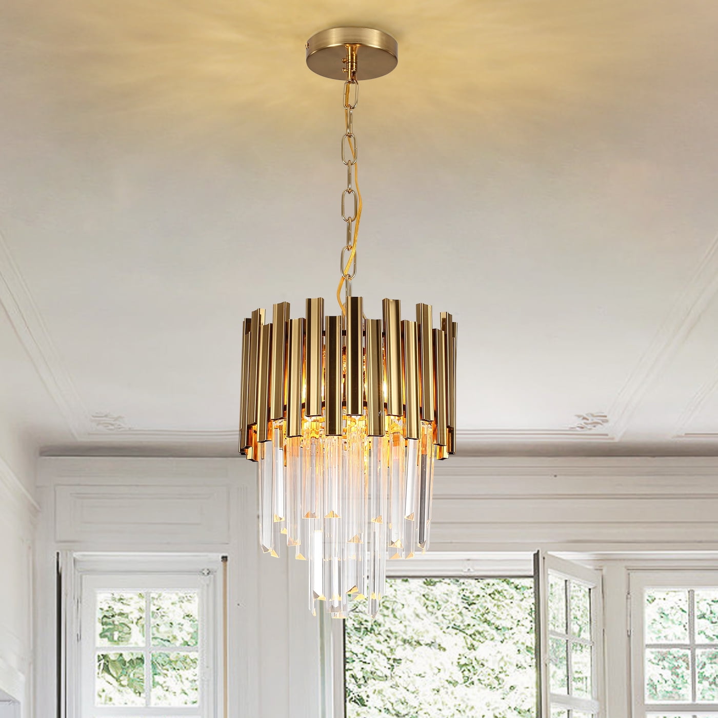 Gold Pendant Lighting 11'' Chandelier Light Modern Crystal Pendant ...