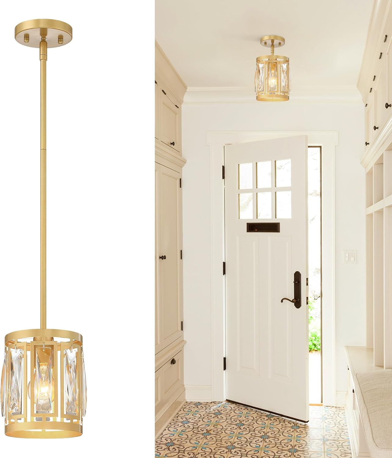 Gold Pendant Lights Kitchen Island, Crystal Pendant Light, Adjustable Hanging Light Fixture for ...