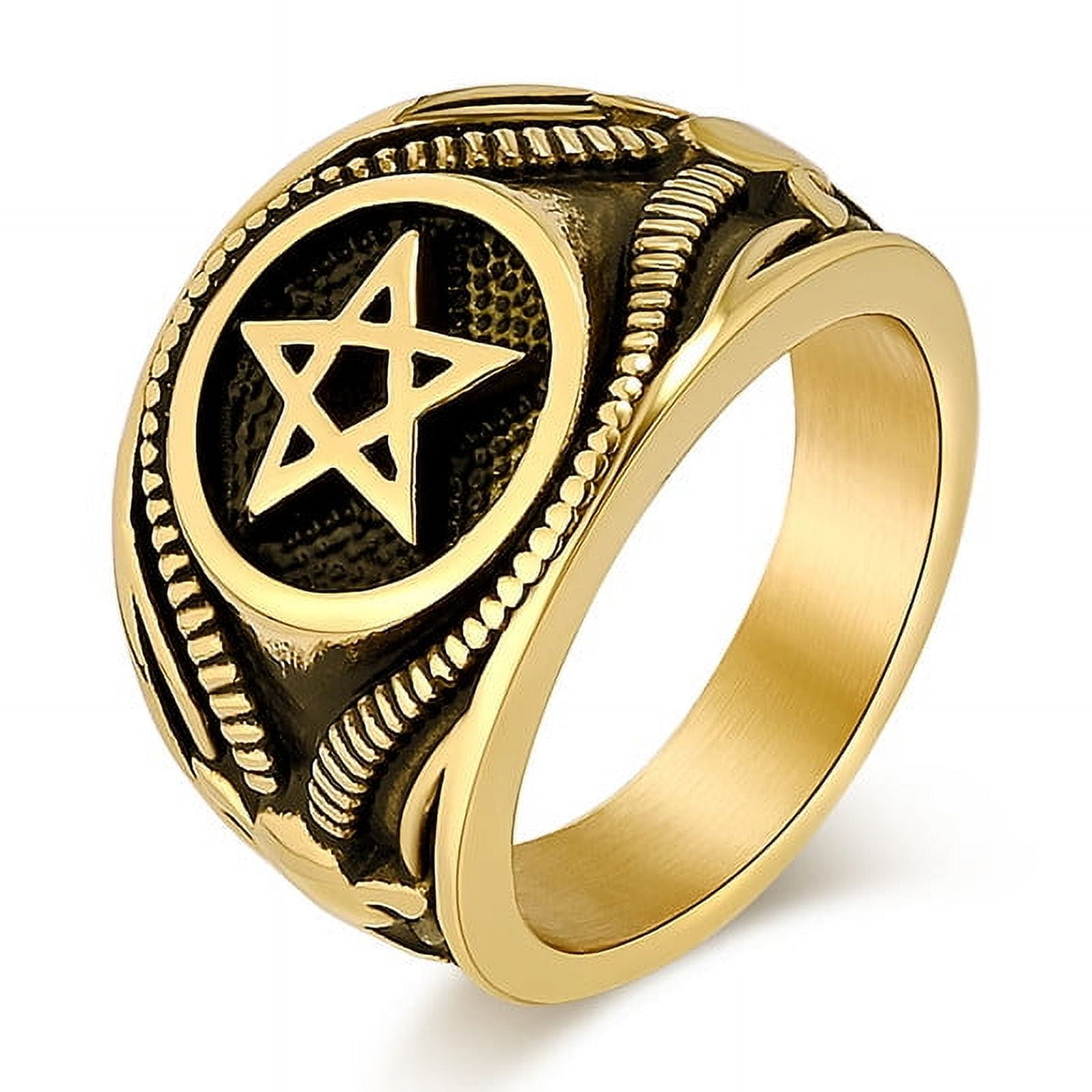 Gold Pentagram Ring for Men – Vintage Occult Jewelry, Stainless Steel ...