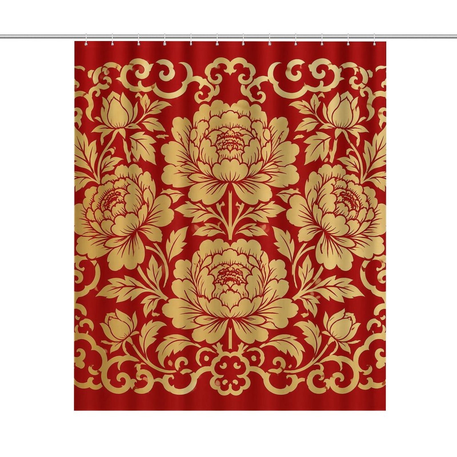 Gold Peony Floral Red Pattern Print Shower Curtain,Cloth Fabric ...