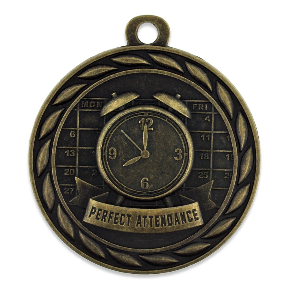 Gold Perfect Attendance Single and Bulk School Medals - 2" Medals for ...