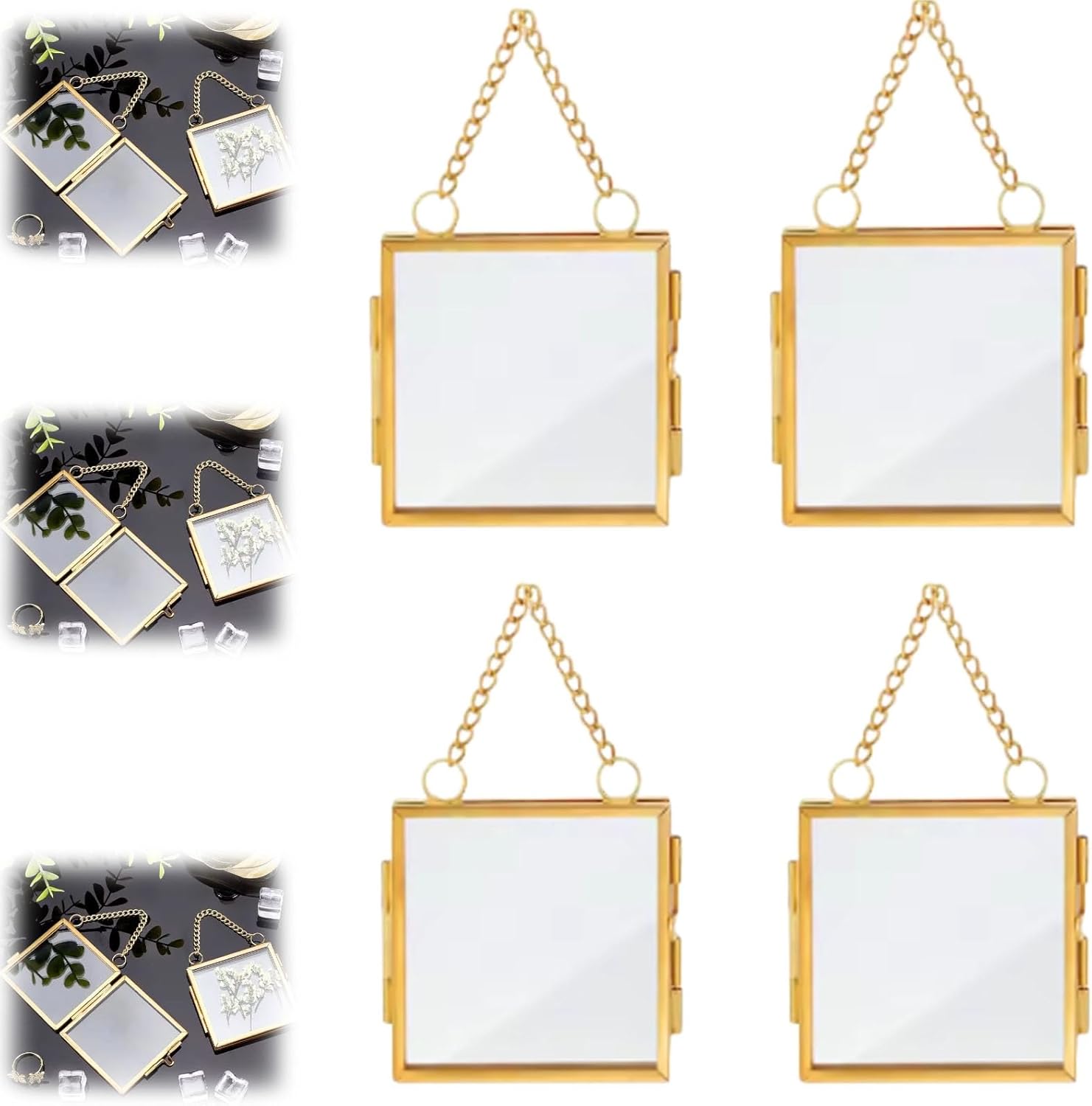 Gold Picture Frame Ornaments for Tree, Glass Frame for Pressed Flowers ...