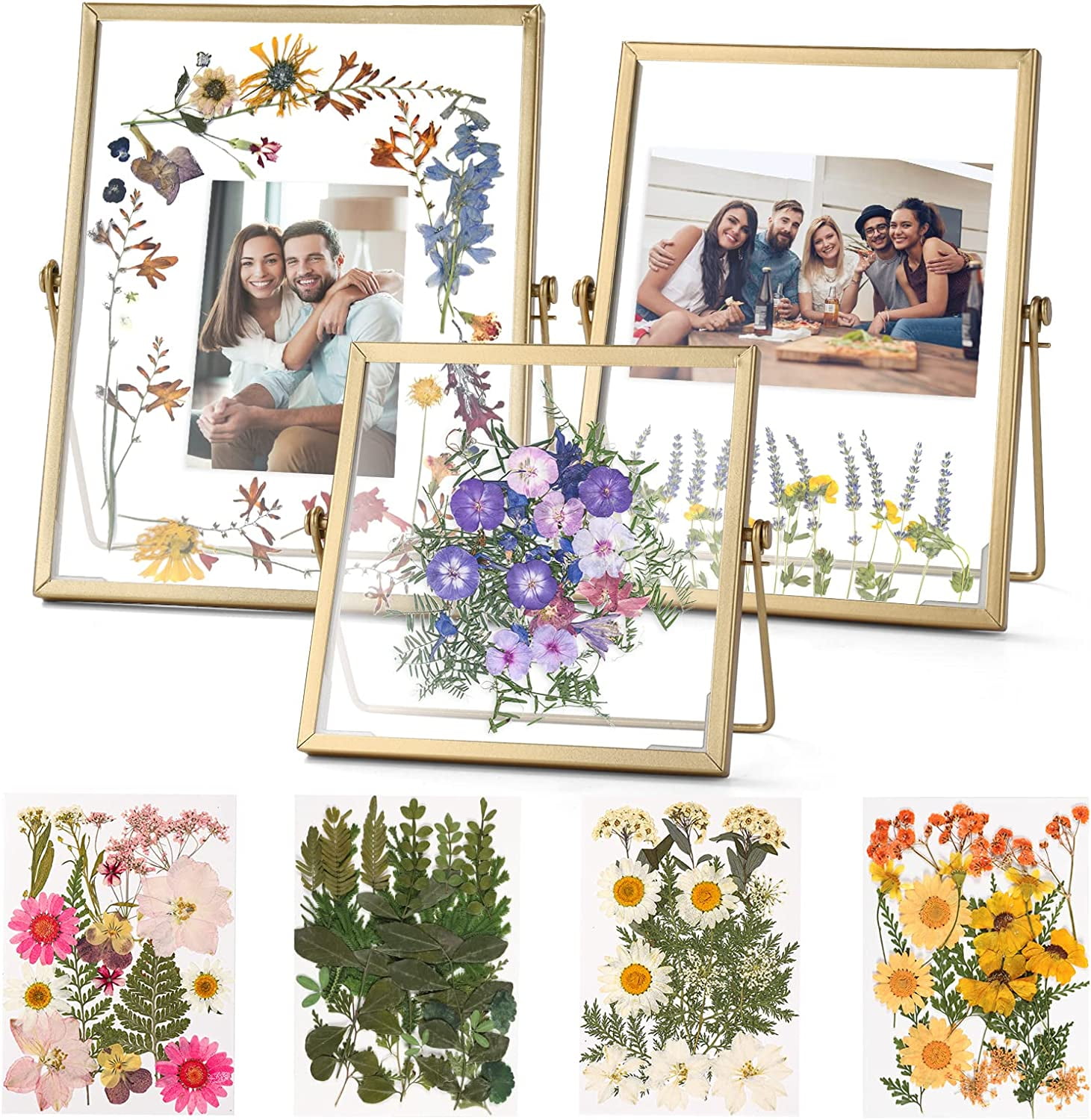 Gold Picture Frame Set - /w 68 Pcs Dried Flowers and Tweezer - Double ...