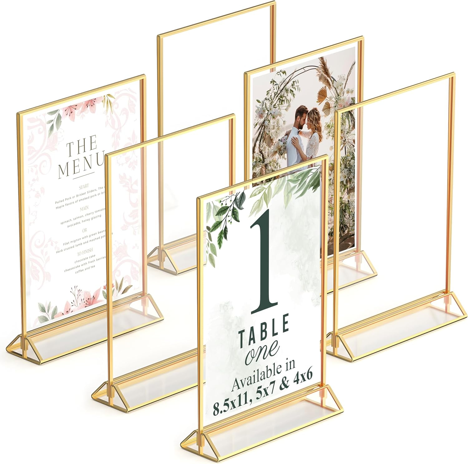 Gold Picture Frames Double Sided - 6 Pack - 5x7 Acrylic Gold Table ...