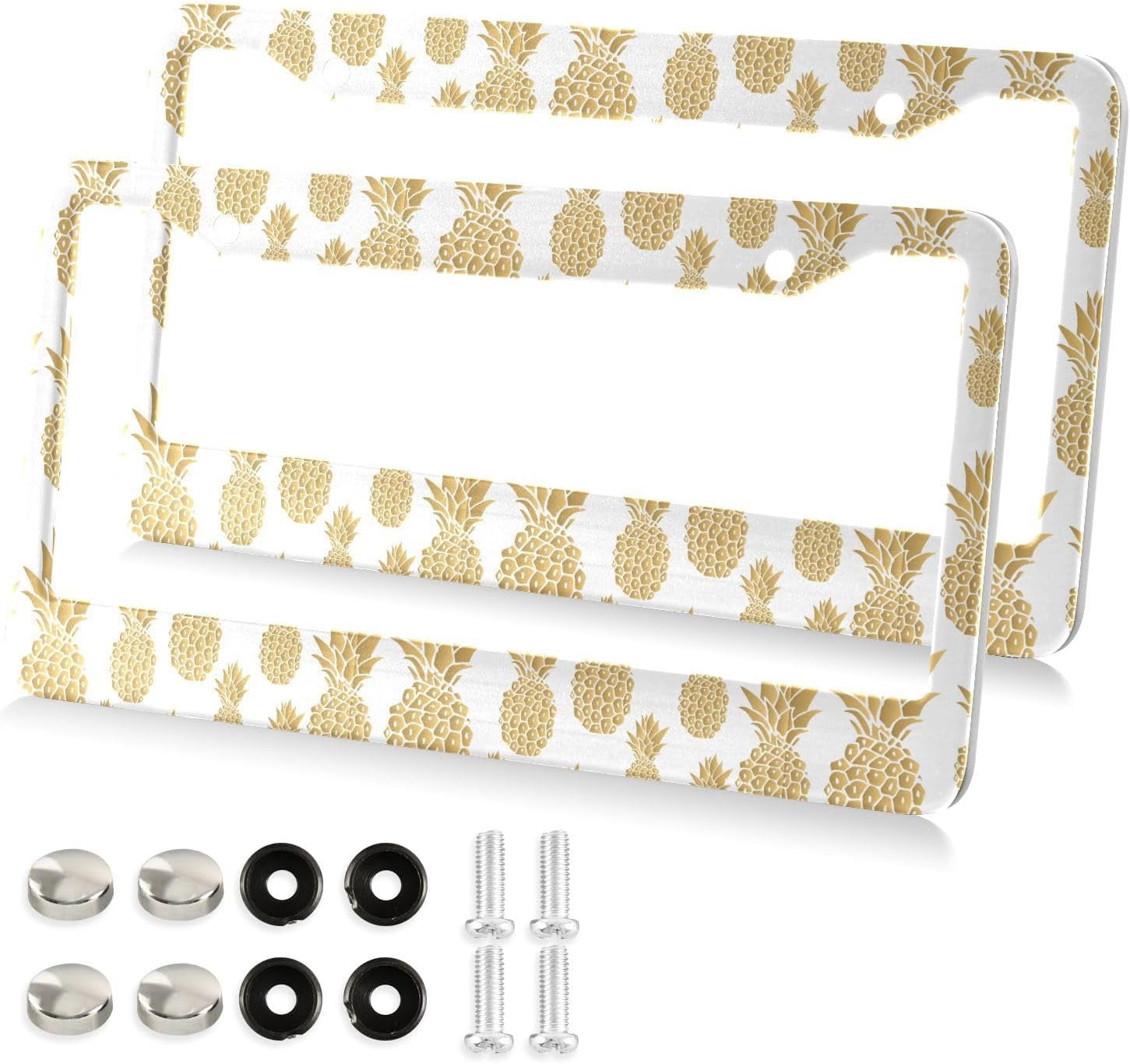 Gold Pineapples License Plate Frame, Aluminum Car Tag Frames, 2 Pack ...