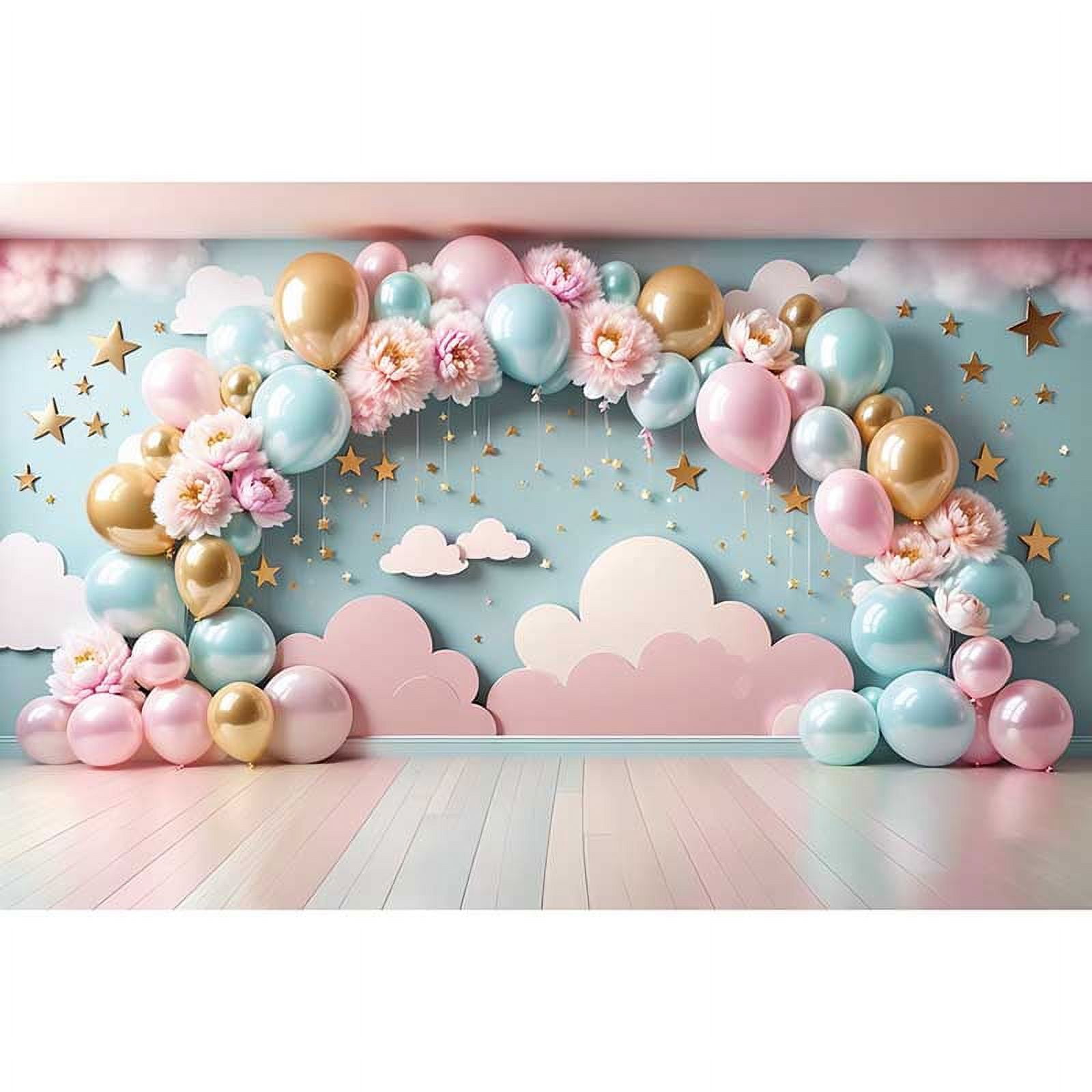 Gold Pink Balloon Arch Backdrops Child First One Birthday Photocall ...
