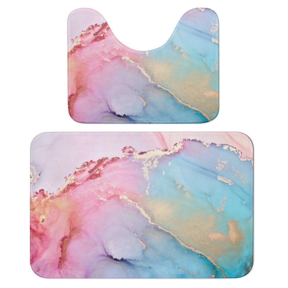 Gold Pink Marble Texture Bathroom Rugs Set 2 Pieces, Bathroom Set ...