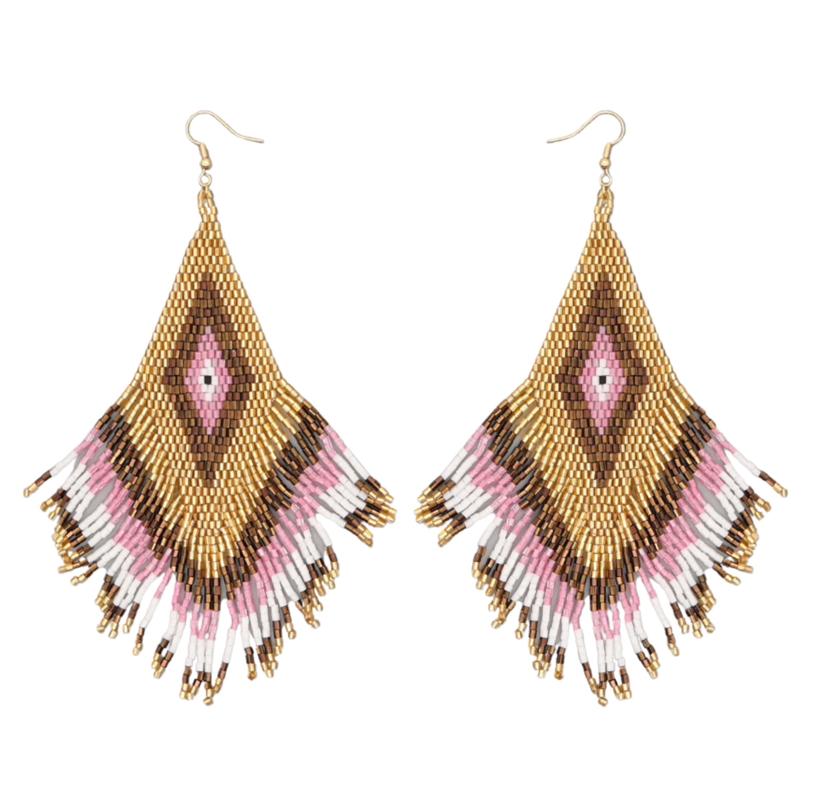 Gold Pink Tassel Miyuki Seed Bead Earrings - Walmart.com