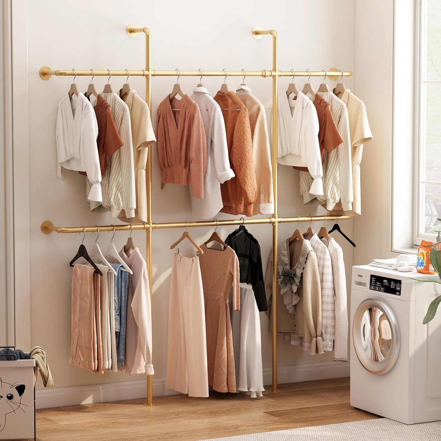 Gold Pipe Clothing Rack Wall Mounted, Industrial Pipe Clothes Rack with ...