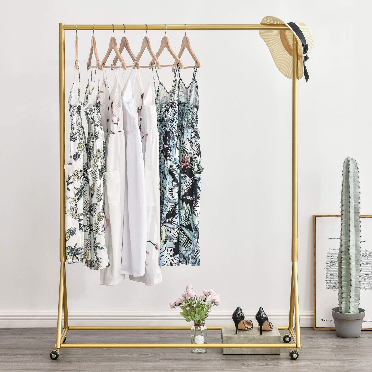 Gold Pipe Clothing Racks Freestanding, Modern Metal Clothes Rack Heavy ...