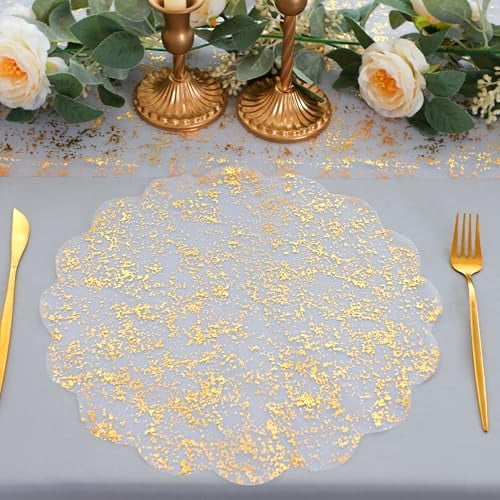 Gold Placemats Set of 50, Gold Metallic Mesh Glitter Foil Floral ...