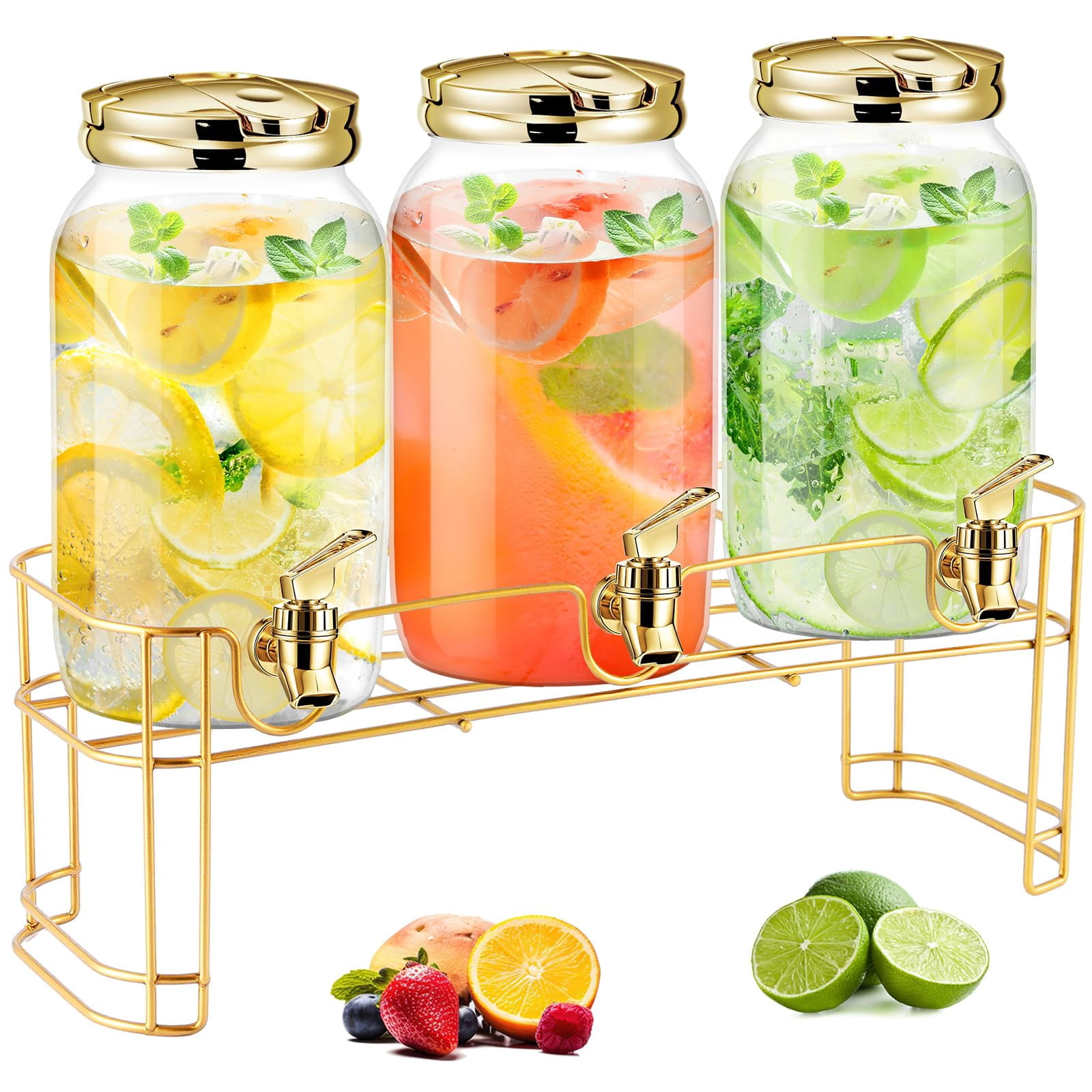 Gold Plastic Beverage Dispensers with Metal Stand, 3 Count 1 Gallon ...