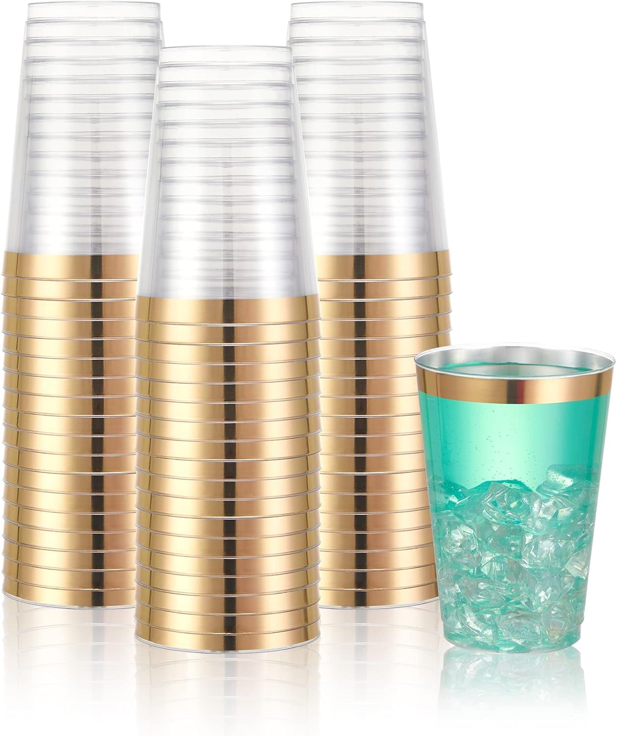 Gold Plastic Cups, Clear Plastic Cups with Gold Rim, Disposable Cups ...
