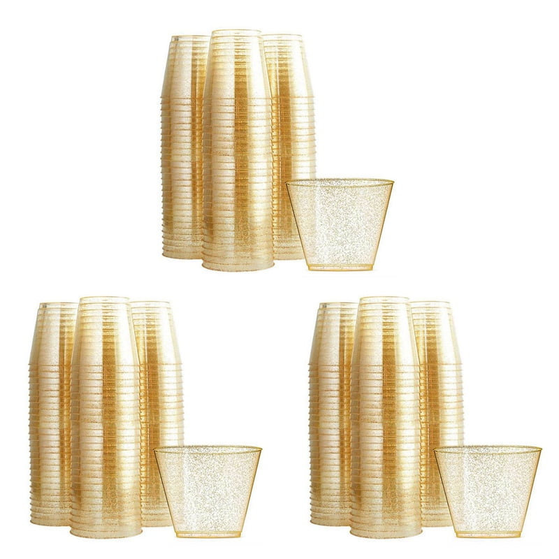 Gold Plastic Cups Clear Plastic Wine Glasses, Fancy Disposable Hard ...