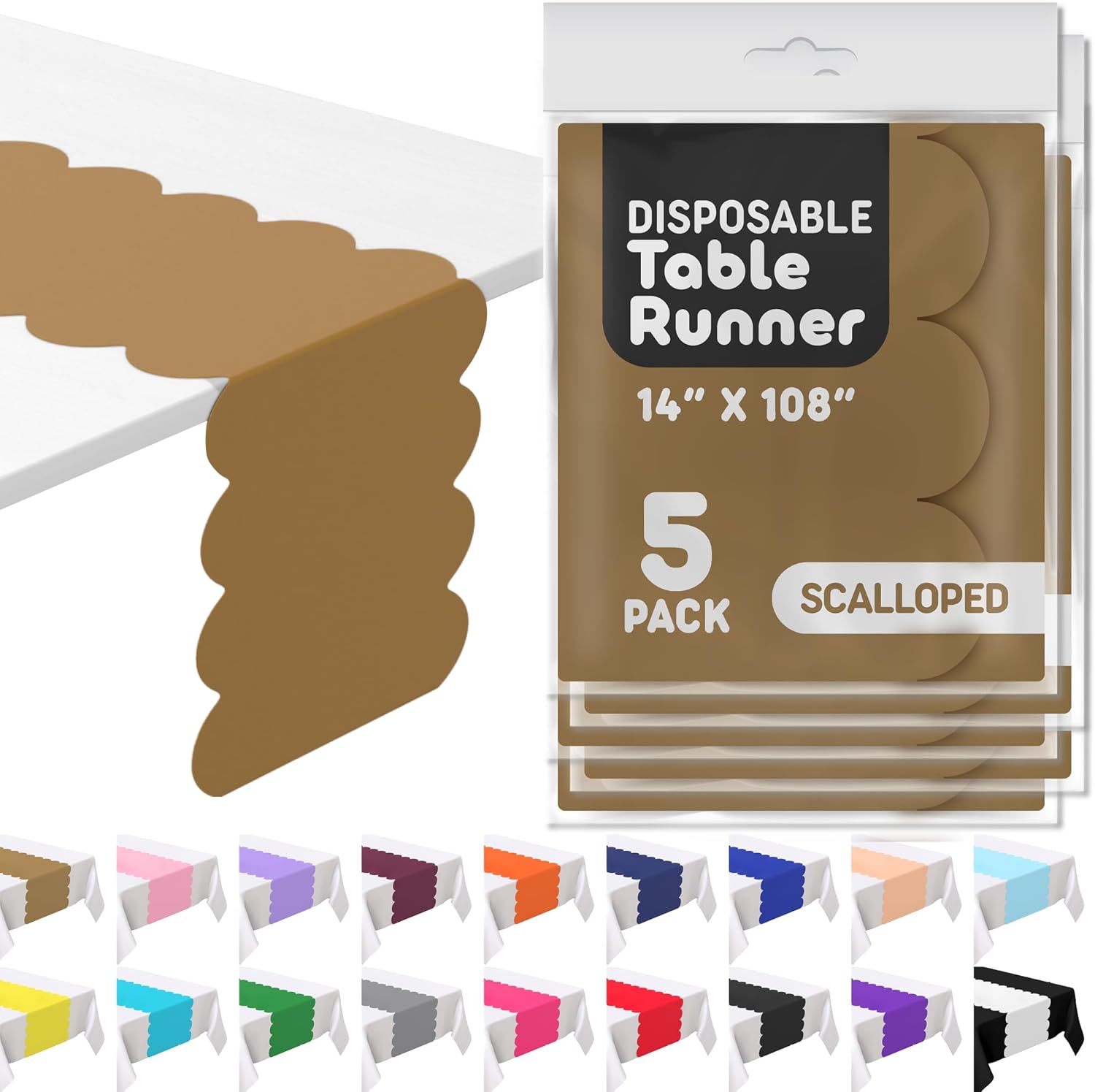 Gold Plastic Disposable Table Runner. 5 Pack 14 x 108 inch ...