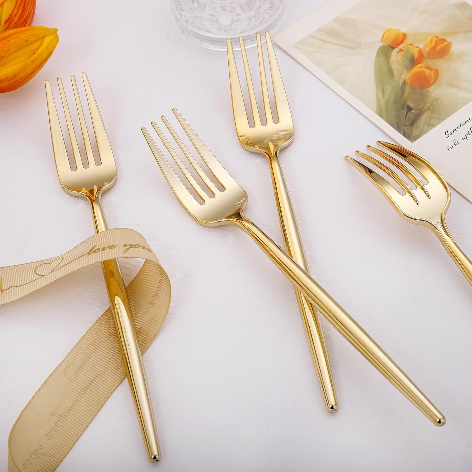 Gold Plastic Forks, Disposable Utensils, Heavy Duty Plastic Forks Heat ...