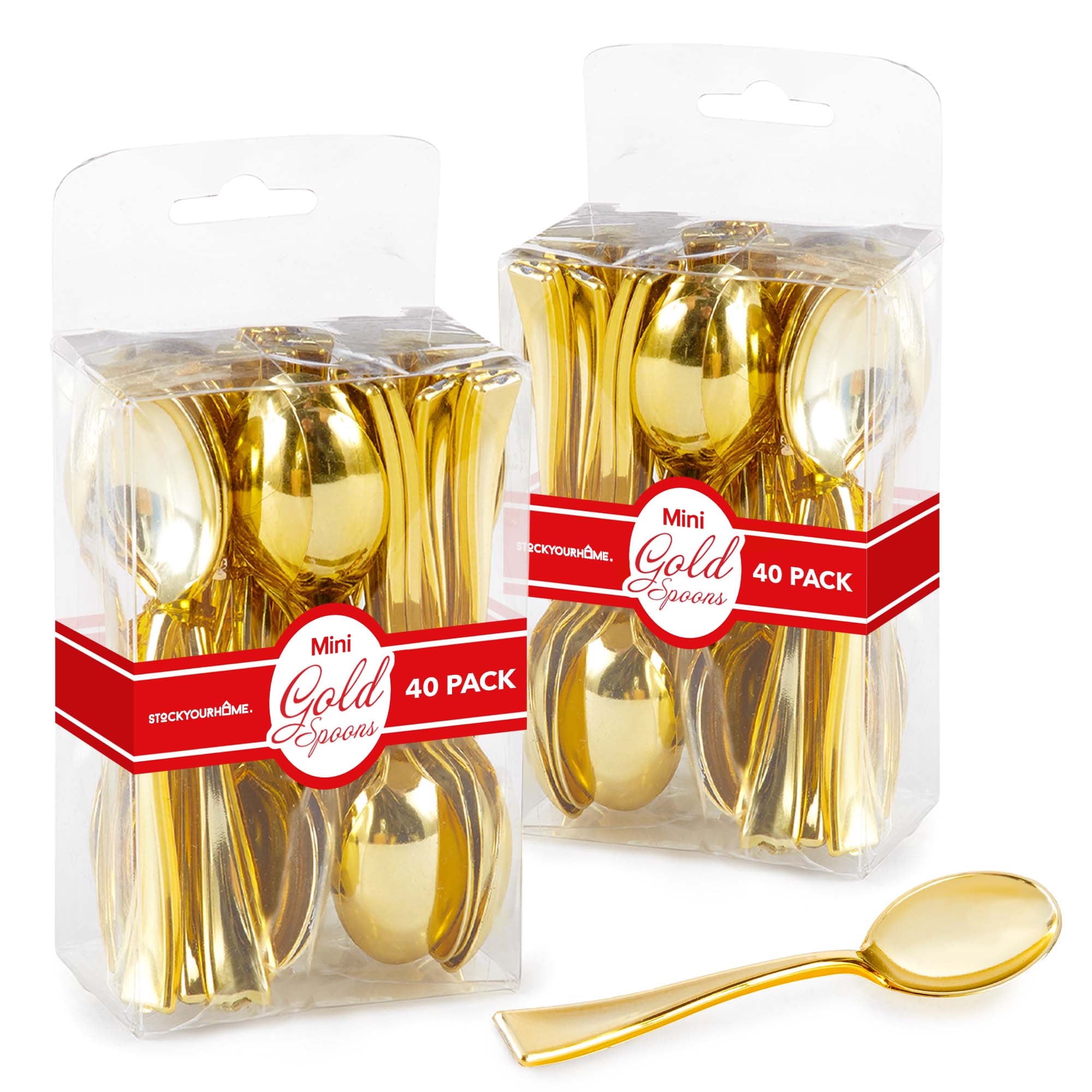 Stock Your Home Gold Mini Disposable Spoons 4 Inch 80 Pack Tasting ...