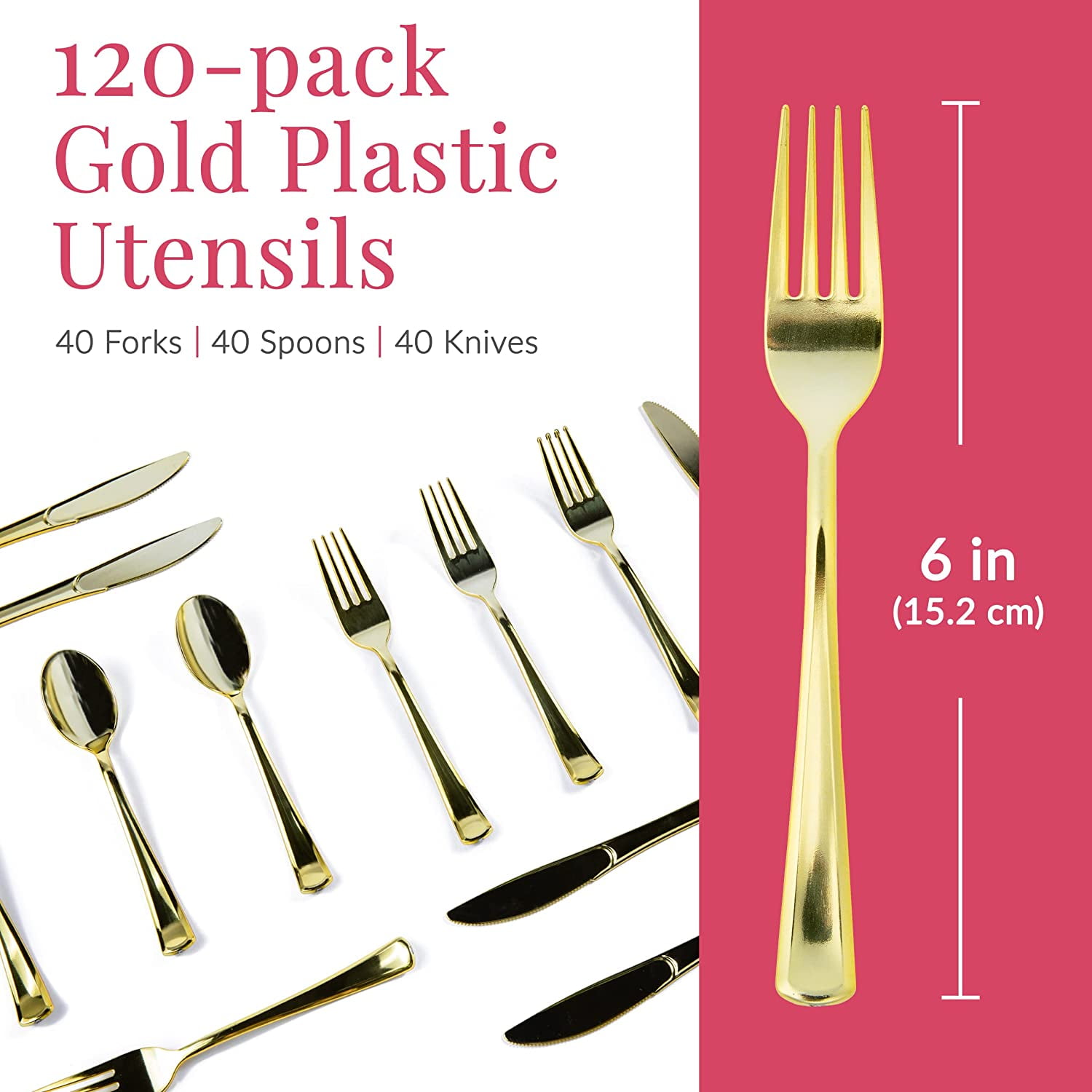 Gold Plastic Plates & Gold Plastic Silverware Set Bundle: 50 Piece Gold ...