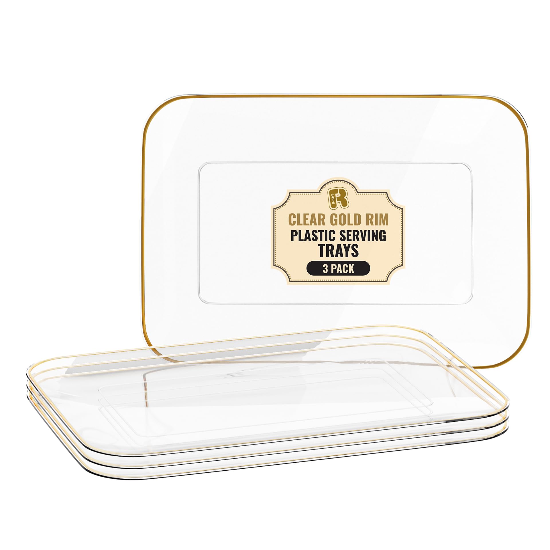 Gold Plastic Serving Trays 3 Pack, 8 by 11 Inch Party Platters for ...