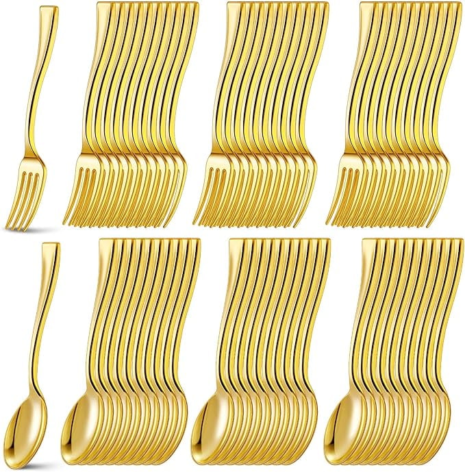 Gold Plastic Silverware Set, Plastic Gold Cutlery Utensils 4 Inch ...