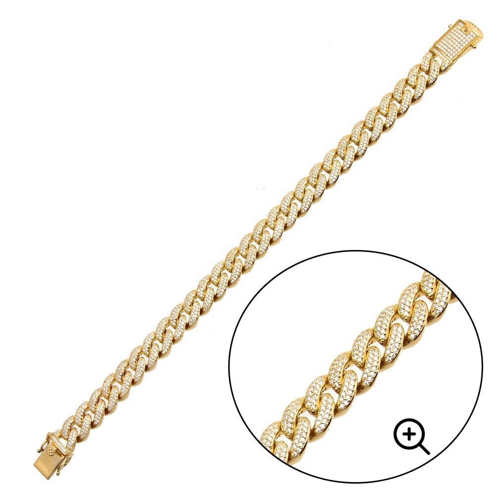 Gold Plated 925 Sterling Silver Encrusted Miami Cuban Link Bracelet 11 ...