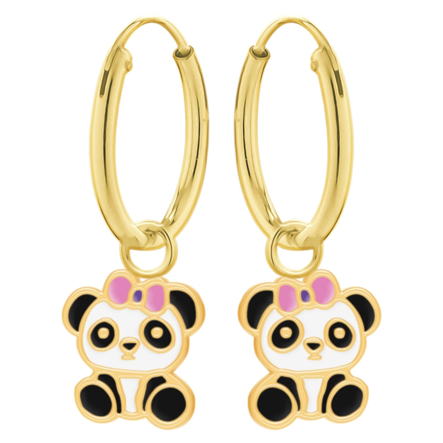 Gold Plated 925 Sterling Silver Hoop Earrings with Panda Bear Epoxy ...