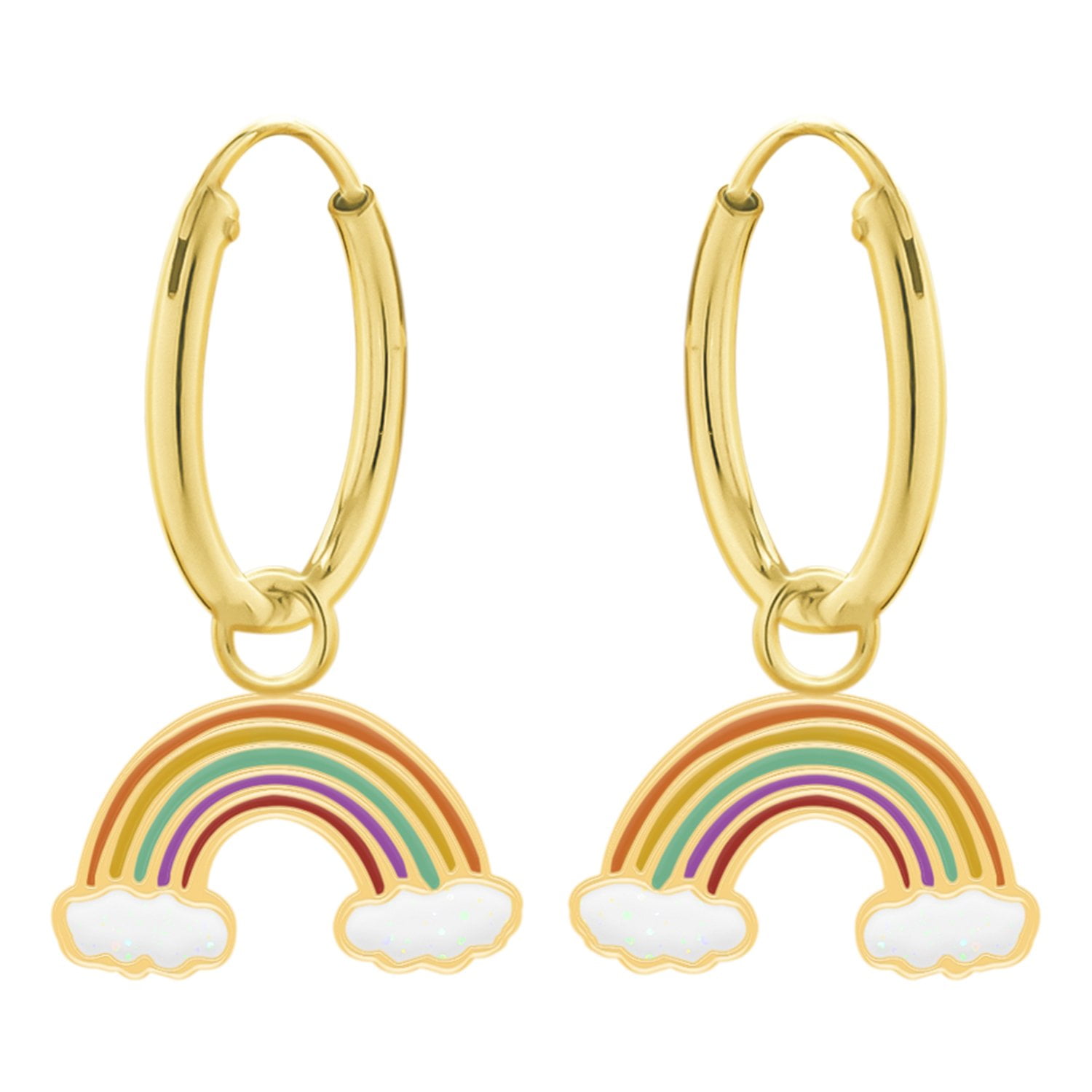 Gold Plated 925 Sterling Silver Hoop Earrings with Rainbow Epoxy ...
