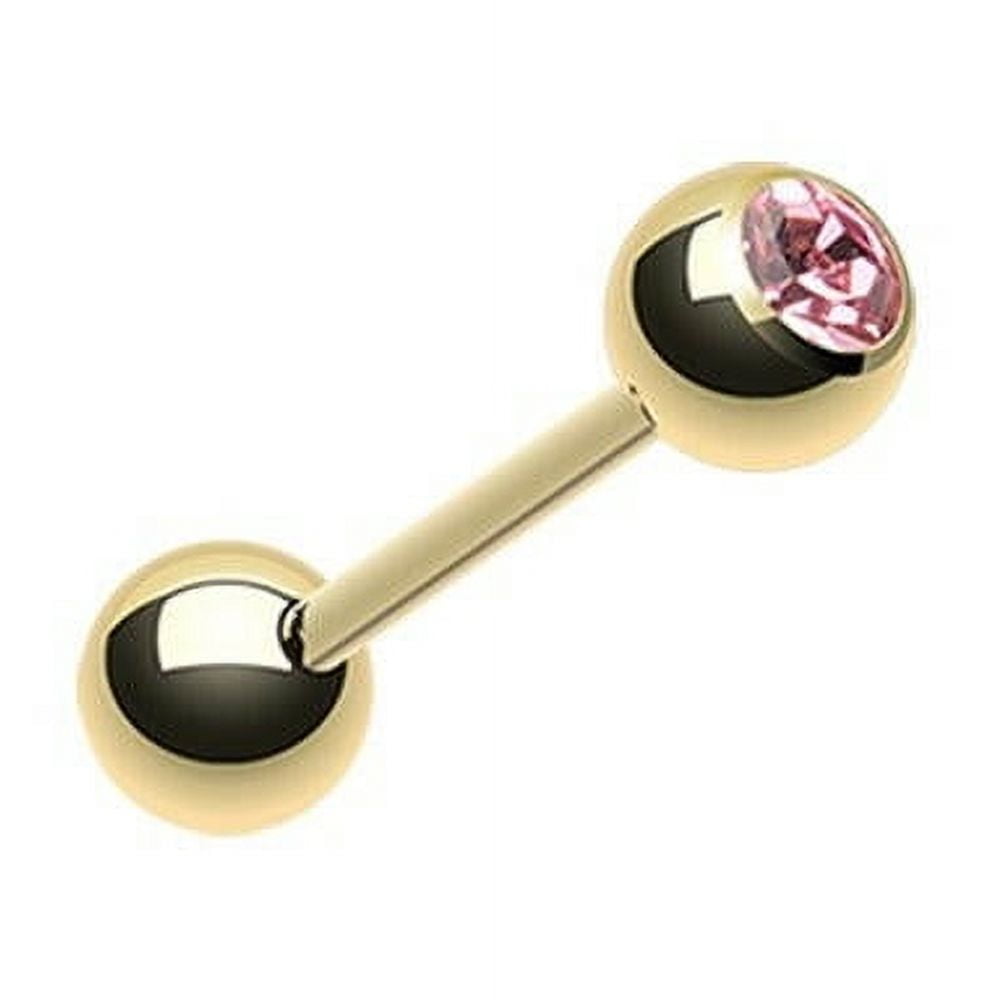 Gold Plated Basic Gem Ball Barbell Tongue Ring - Walmart.com