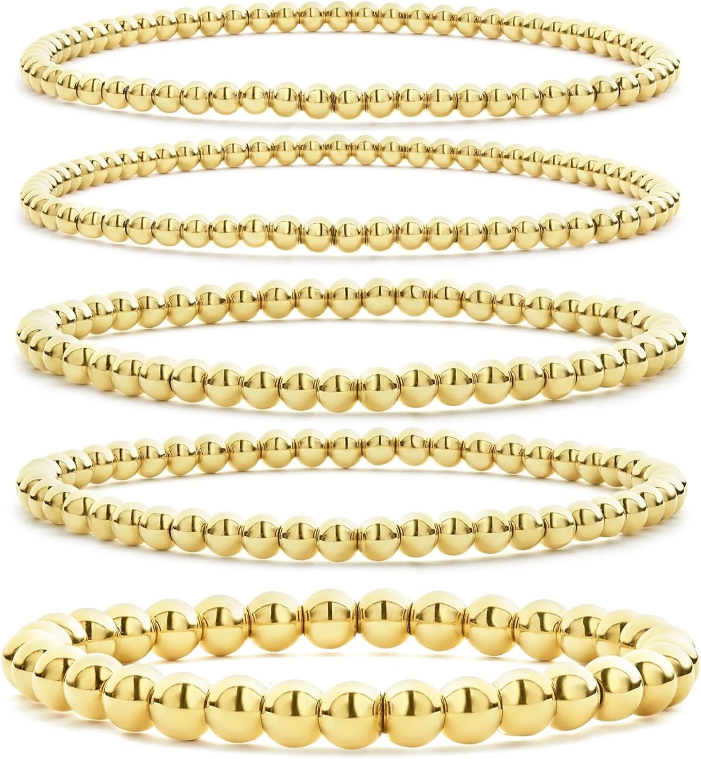 Gold Plated Beaded Bracelet For Women Set 14K Gold Plated Bead Stretch ...