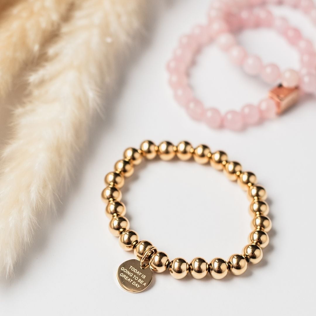 Gold Plated Beaded Bracelet | Womens Ball Bracelet | Gold Metal ...