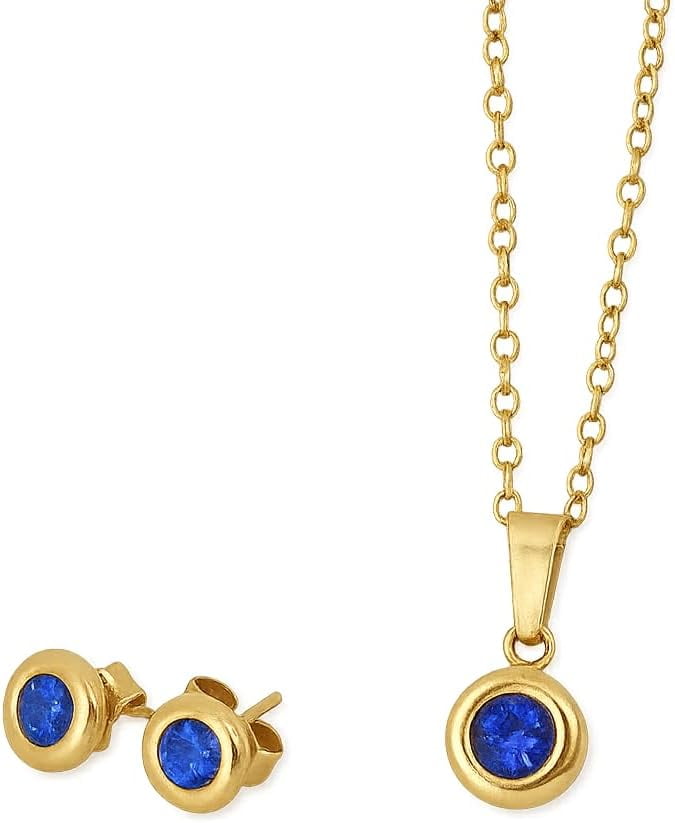 Gold Plated Blue Stone Jewelry Set with Pendant Necklace and Stud ...