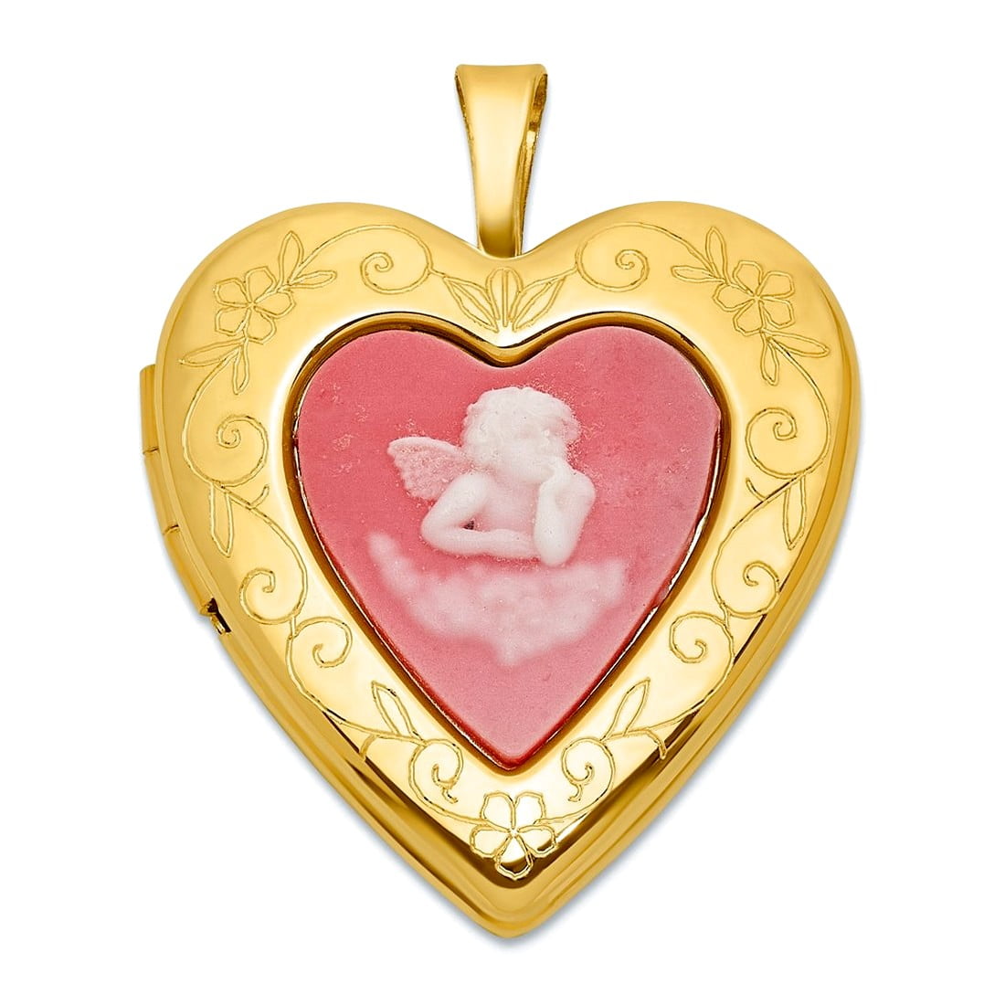 Gold Plated Brushed Polished Pink Religious Guardian Angel Resin Cameo ...
