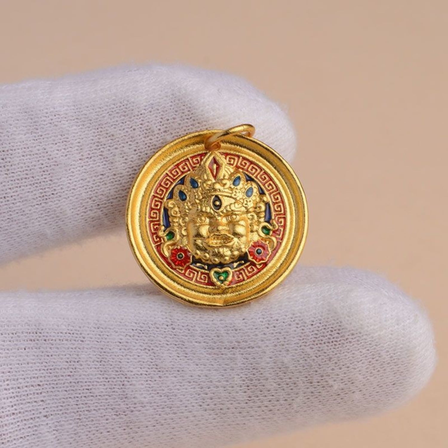 Gold Plated Buddha Pendant Necklace Tibetan Style Enamel Unisex Amulet ...