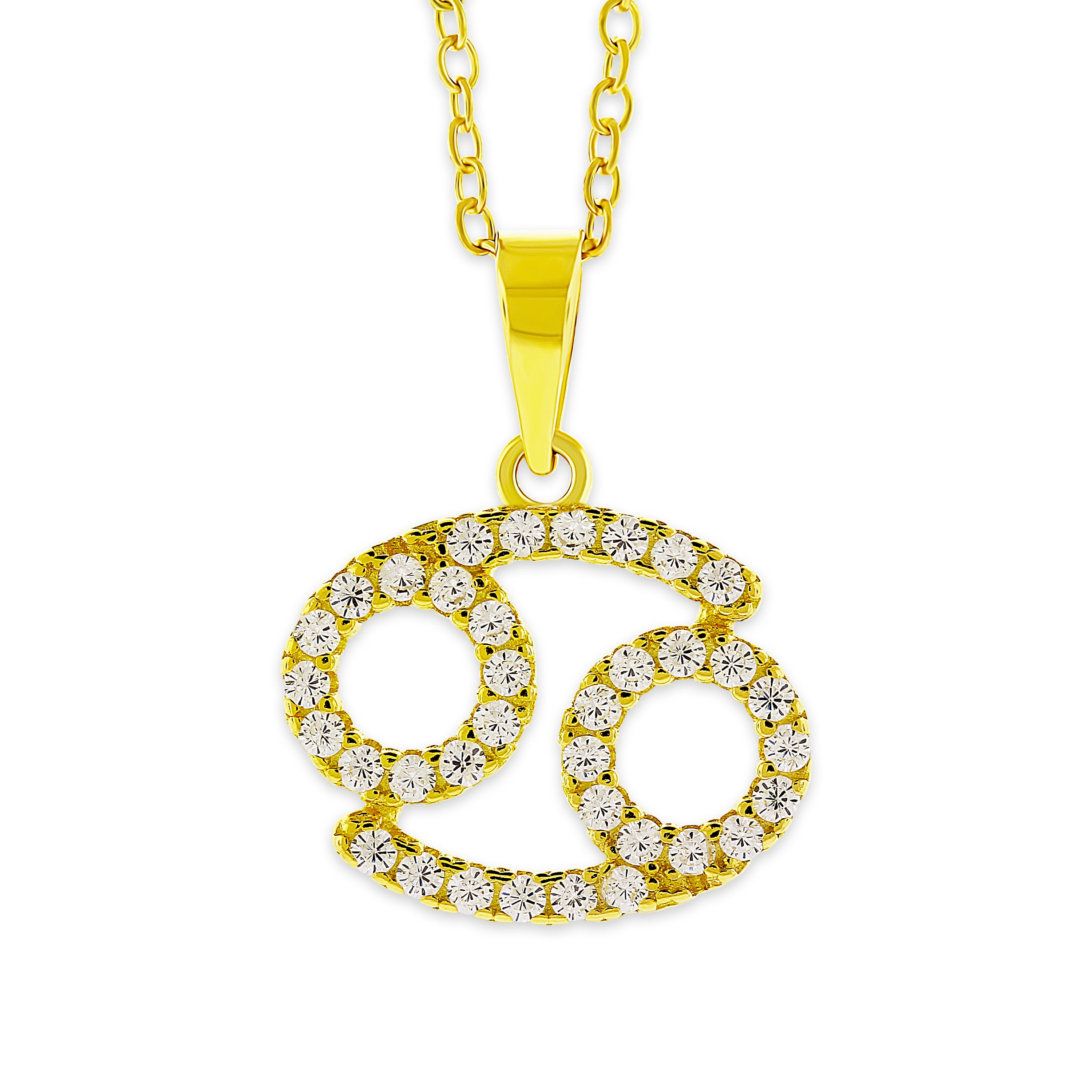 Gold Plated Cancer Zodiac Necklace - Cubic Zircornia Stones - Dainty ...