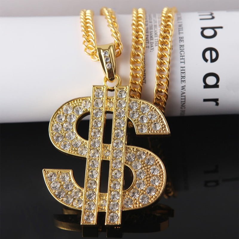 Gold Plated Chain for Men with Dollar Sign, Dollar Sign Hip Hop Chain ...