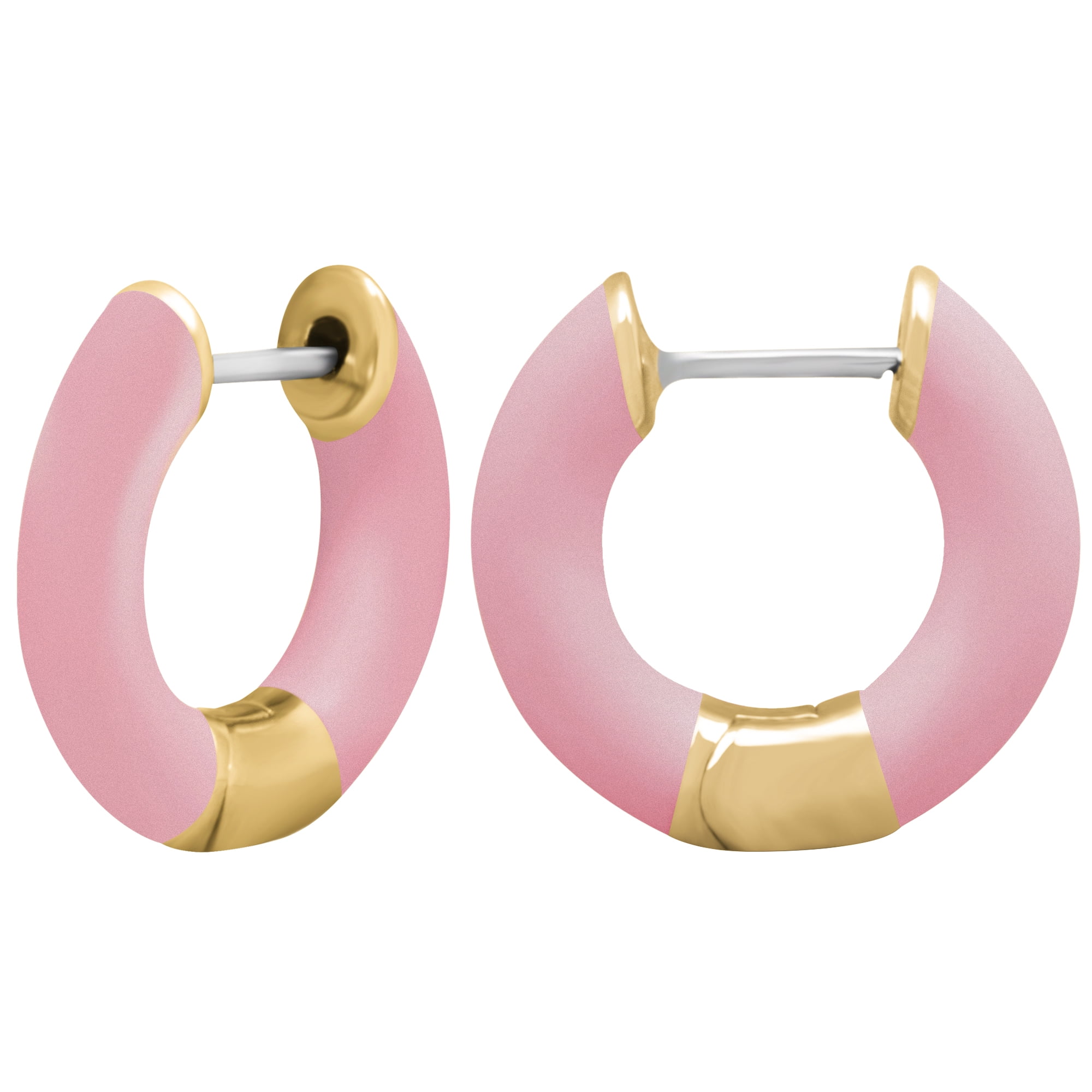 Gold Plated Colored Enamel Tube Style - Light Pink Matte Enamel Huggie ...