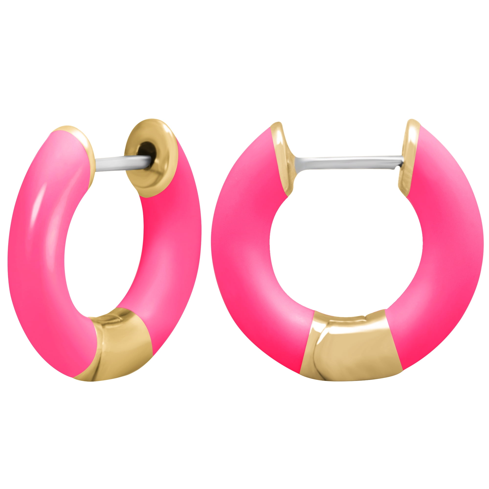 Gold Plated Colored Enamel Tube Style - Pink ( Light , Neon ) Huggie ...