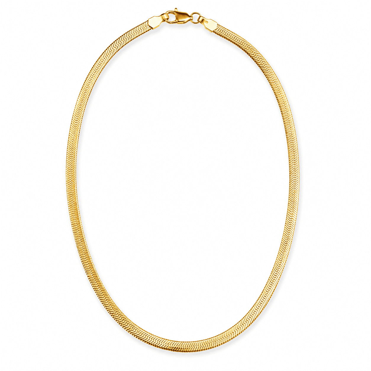 Gold-Plated Copper Flat Snake Chain Necklace, 5mm 16 Inch Herringbone ...