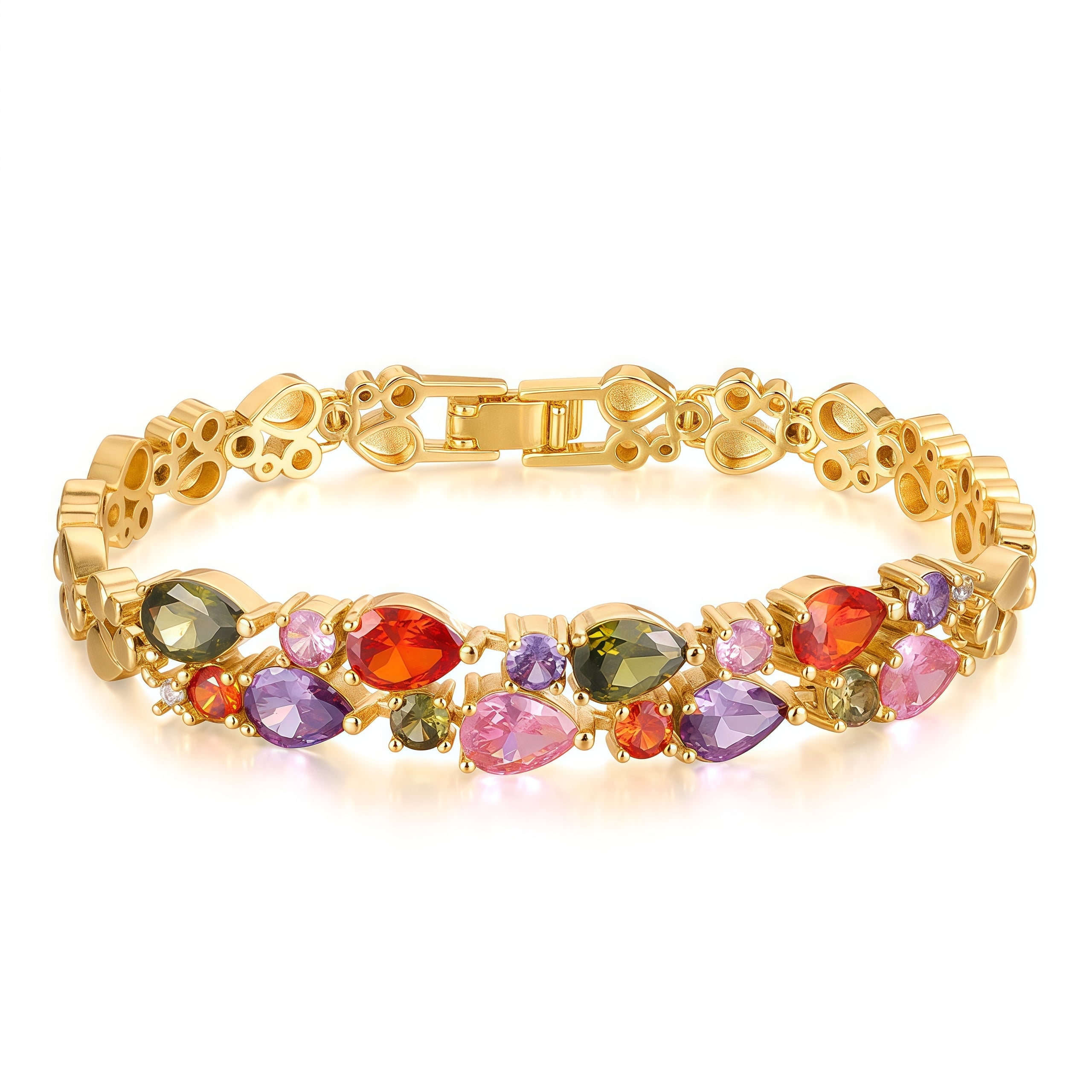 Gold-Plated Copper Inlaid Colored Diamond Double Stitching Bracelet ...