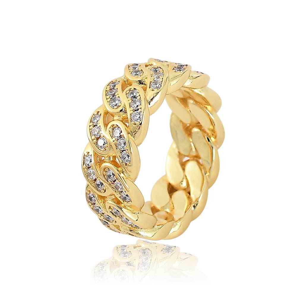 Unisex Gold Plated Copper Ring with Zircon Inlay Fashion Jewelry Band ...