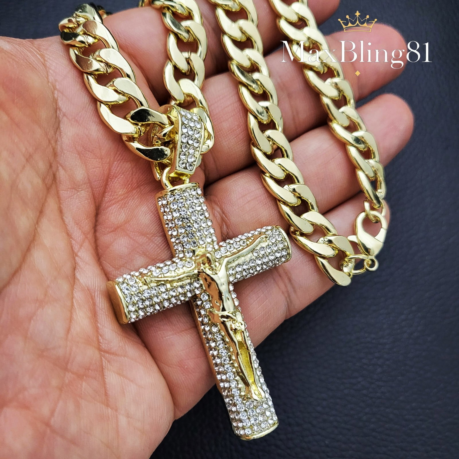 Gold Plated Crucifixion of Jesus Cross Cubic Zirconia Religious Pendant ...