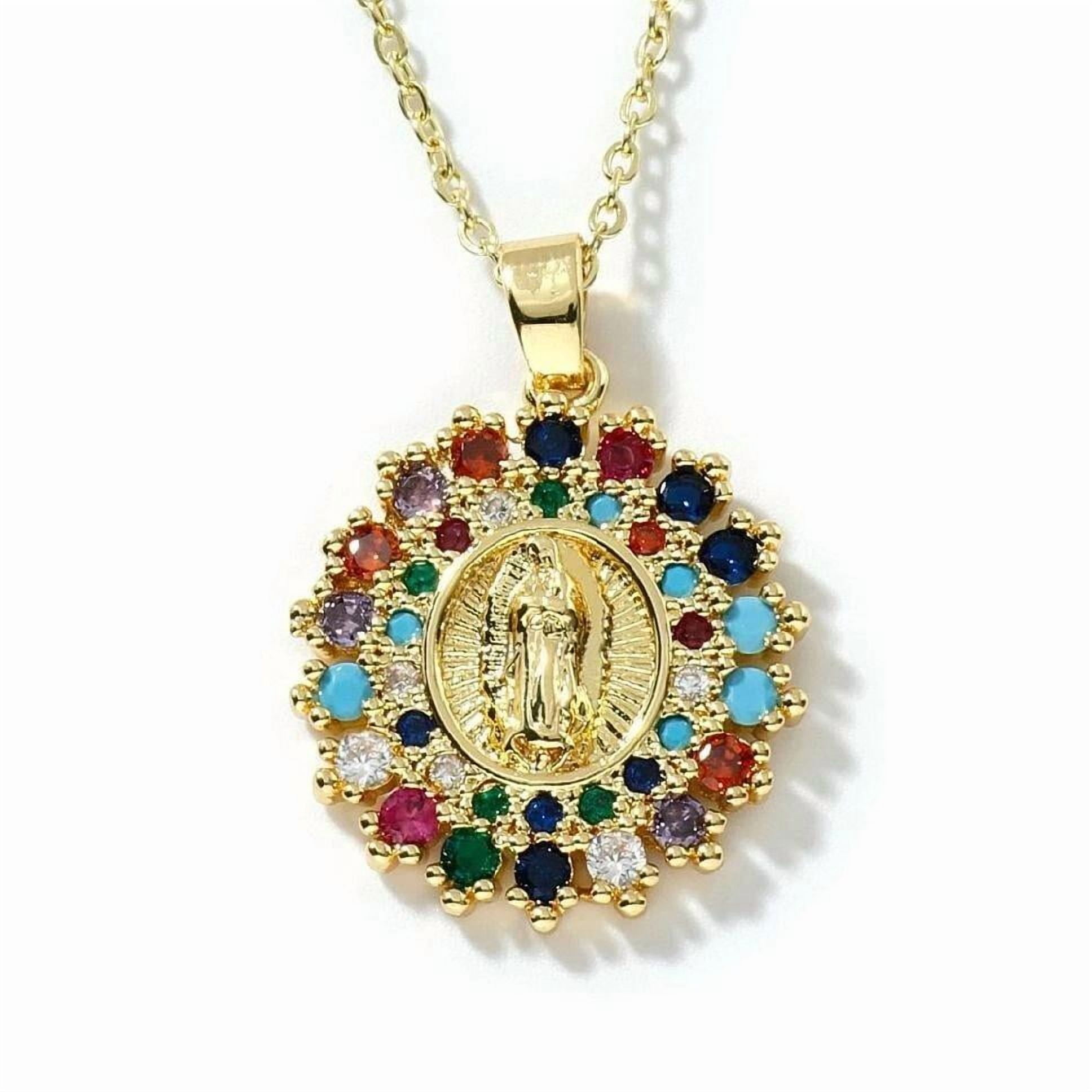 Gold Plated Cs Zirconia Guadalupe Virgin Mary Necklace Pendant Multicolor N39 - Walmart.com