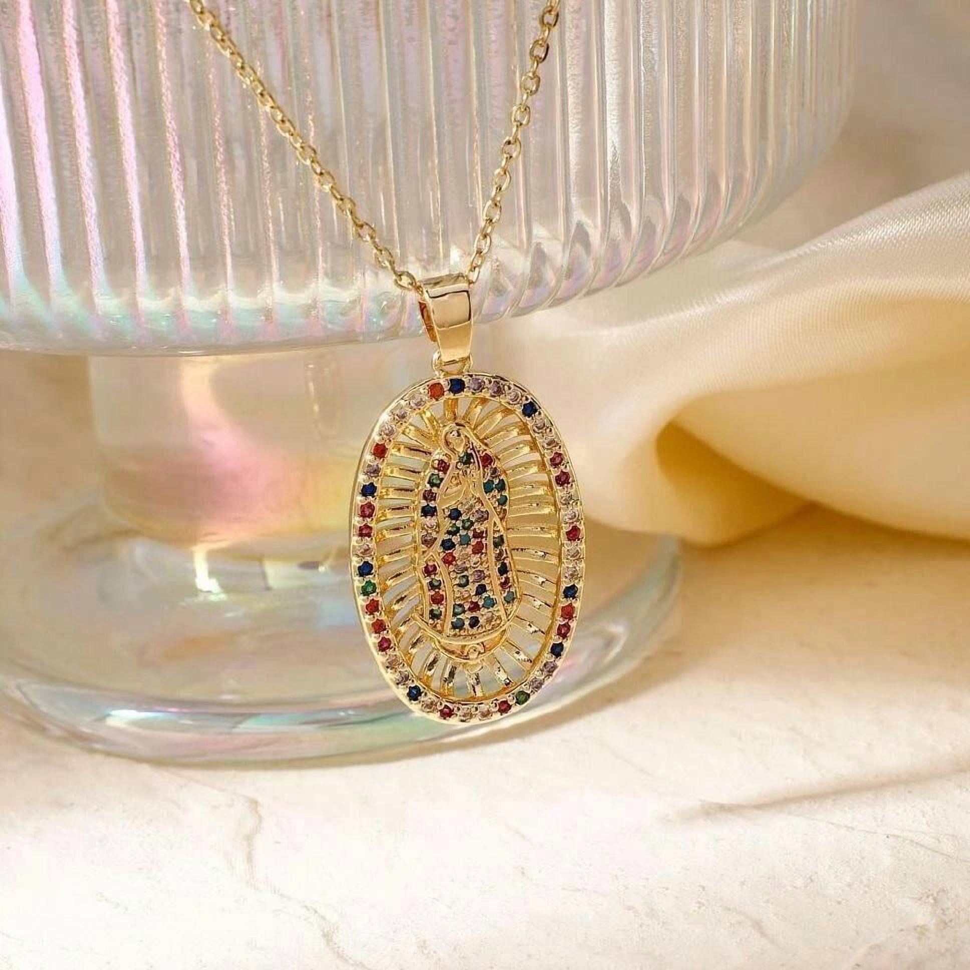 Gold Plated Cs Zirconia Guadalupe Virgin Mary Necklace Pendant ...